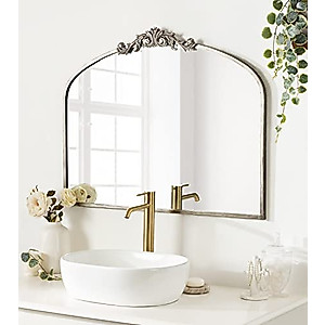 Kate and Laurel Arendahl Ornate Traditional Arched Mirror, 36 x 29, Silver, Decorative Baroque Style Arched Wall Mirror with Wide Frame and Ornamental Crown