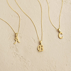 GELIN 14K Solid Gold Custom Script Initial Necklace | 14 Gold Letter Pendant Necklace for Women, A-Z, All Letters, 18" (M)