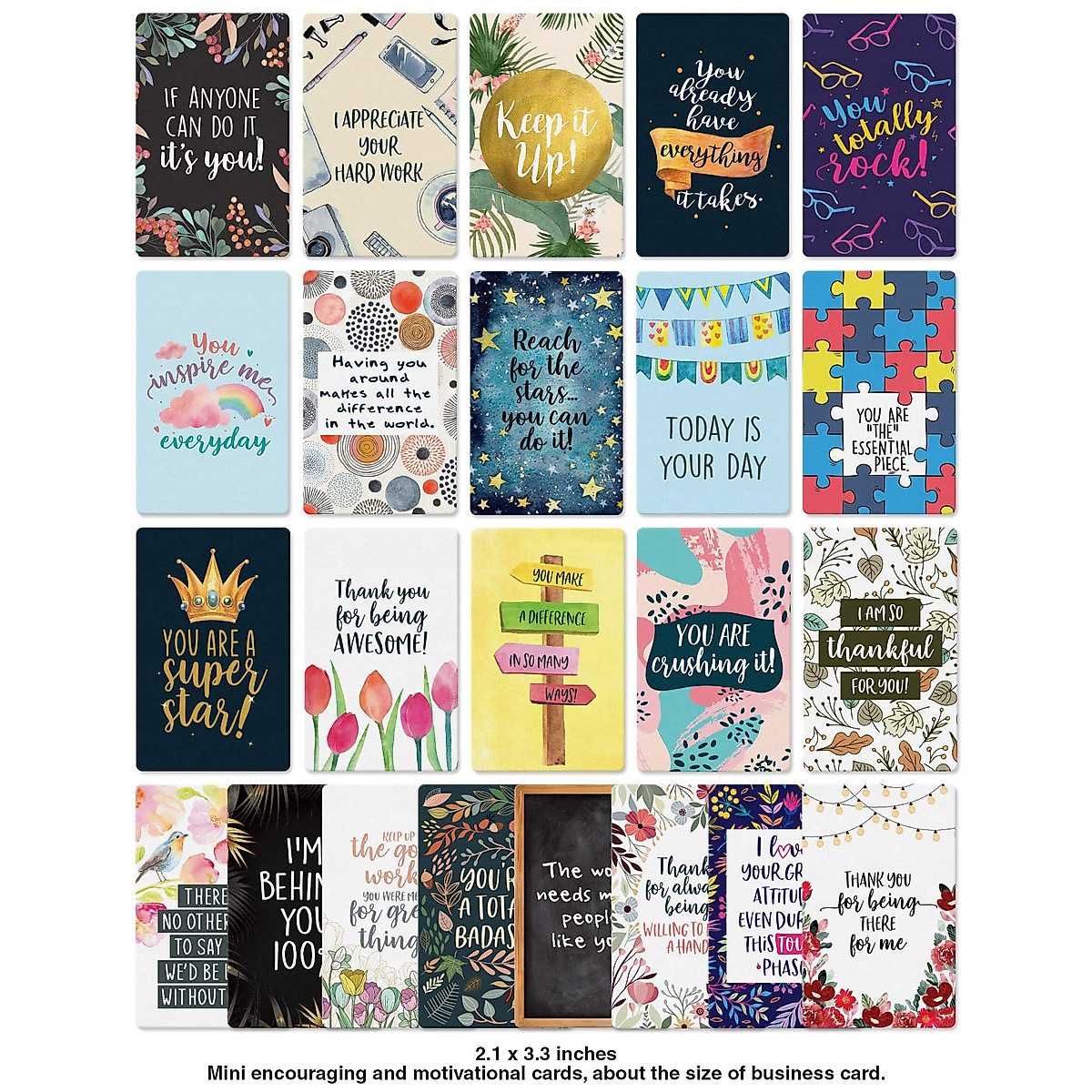 Dessie Motivational Cards - 63 Unique Inspirational Cards. Business Card Sized Encouragement Cards for Employees, Thinking of You Gifts, Appreciation Cards, Kindness Cards, Lunch Box Notes