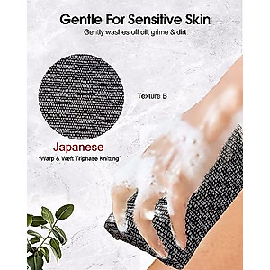 Bathflor Exfoliating Shower Towel with Clip Strap, Exfoliating Washcloth with 2 Sides for Washing & Scrubbing, Premium Japanese Scrub Wash Cloth, Quick Drying, 40inch Length (1 Pack-B)