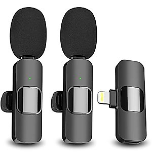 EJCC 2 Pack Wireless Microphone for iPhone iPad, Mini Wireless Clip-on Microphones for iPhone Video Recording, YouTube, Interview, TikTok, Vlog