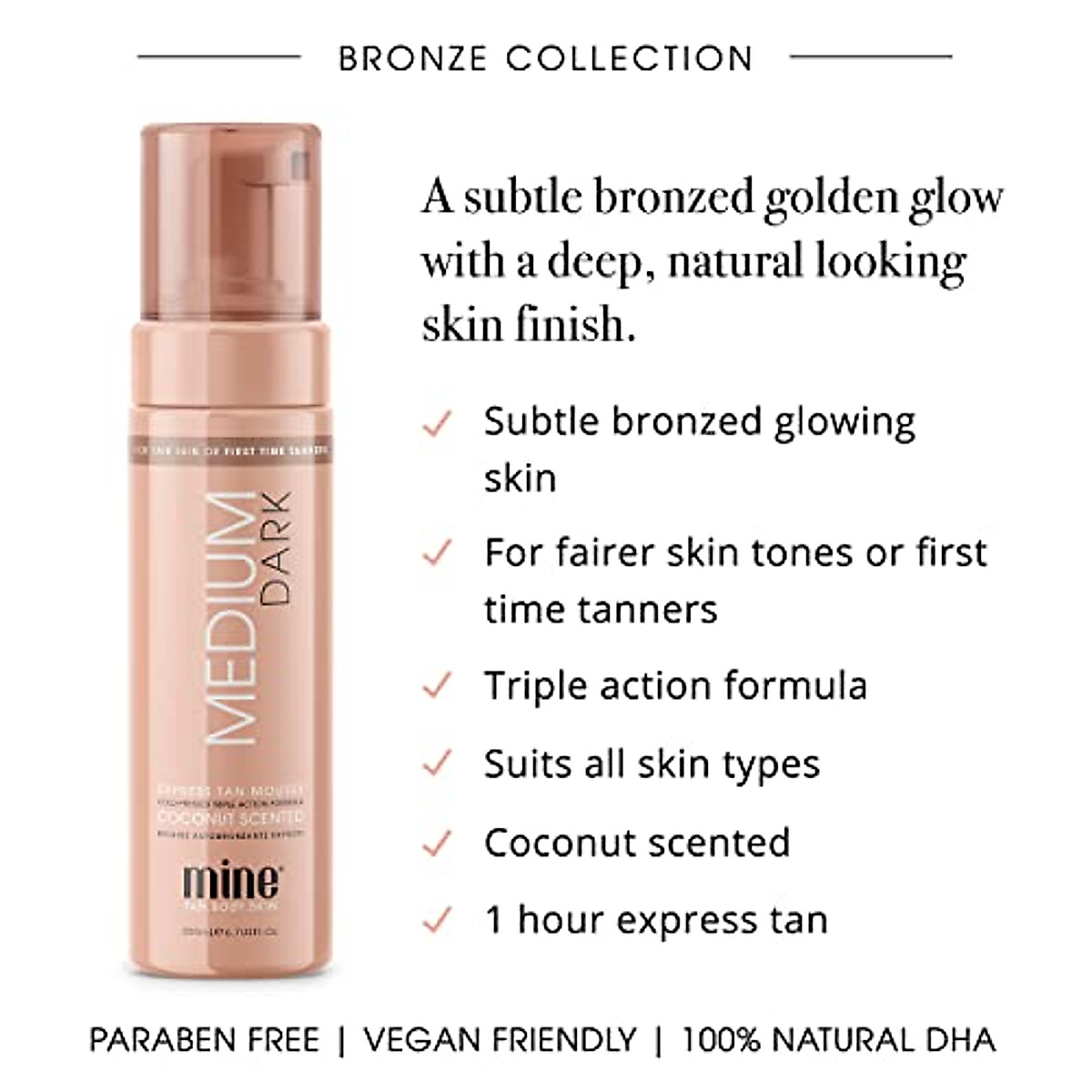 MineTan Medium Dark Self Tanner | Achieve Flawless, Streak-Free Tanning & Bronzed, Glowing Skin In As Little As An Hour, Salon Professional Formula Self Tan Foam, Coconut Scented, 100% Vegan, 200 ml