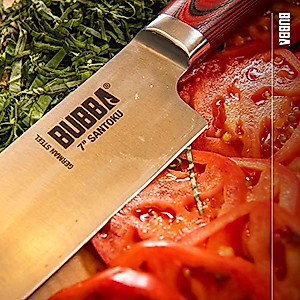 BUBBA Kitchen Series 7" Santoku Knife, an all-purpose kitchen knife for produce, veggies, fish or meat with a premium German Steel Blade for all your kitchen needs