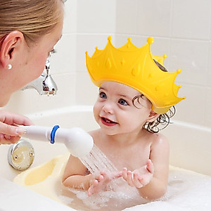 Baby Shower Cap Shield,Adjustable Silicone Bathing Hat,Cute Crown Shape Shampoo Hat,Soft Shower Protection Hat,Funny Hair Washing Shield,Bath Cap Visor Cap for Toddlers Kids Baby Children (Yellow)