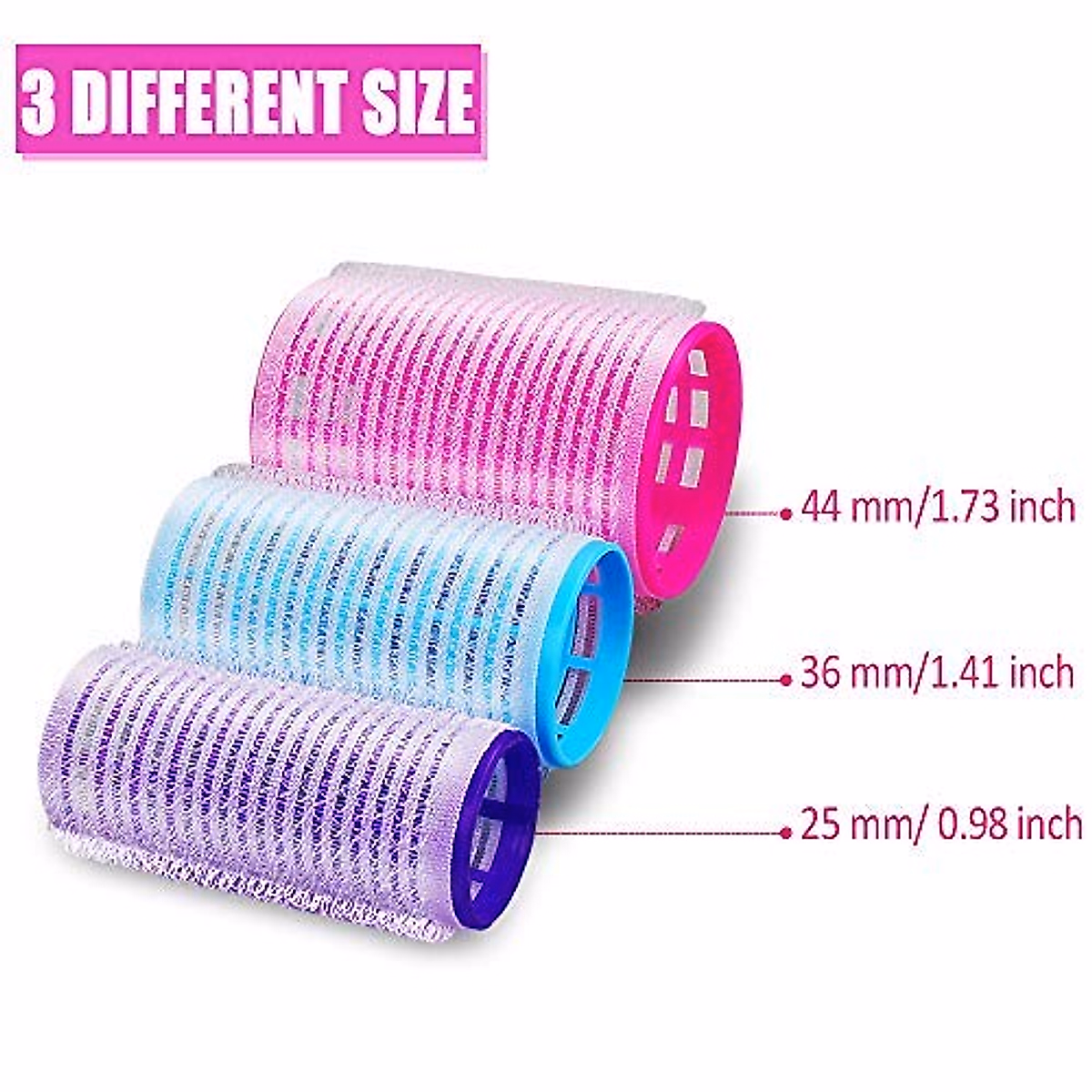 36 Pcs Self Grip Hair Roller Set in 3 Sizes and 15 Pcs Plastic Duck Teeth Bows Hair Clips, Self Holding Rollers Salon Hairdressing Curlers for Hair Styling (44mm + 36mm + 25mm)