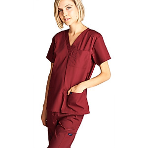 Dagacci Medical Uniform Woman and Man Scrub Set Unisex Medical Scrub Top and Pant, Burgundy, L