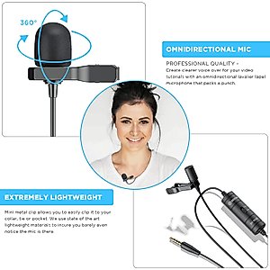 BOYA BY-M1S Professional Lavalier Lapel Microphone Omnidirectional Condenser Mic for iPhone Android Smartphone DSLR Camera, Camcorders, Audio Recorders, PC Laptop Recording
