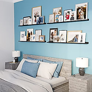 Wallniture Denver 46" Wall Shelves for Picture Frames, Floating Shelves for Wall, Picture Ledge Shelf, Set of 4, Black