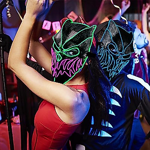 SZILBZ Halloween Mask Purge,Scary Mask LED Light Up Mask Cosplay,3 Lighting Modes,for Halloween Festival Cosplay Costume Parties Carnival for Boy Girls(Blue) (Age range is >15 years)