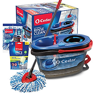 O-Cedar EasyWring RinseClean Microfiber Spin Mop & Bucket Floor Cleaning System with 1 Extra Refill with Citrus Pac (Variety Pack)