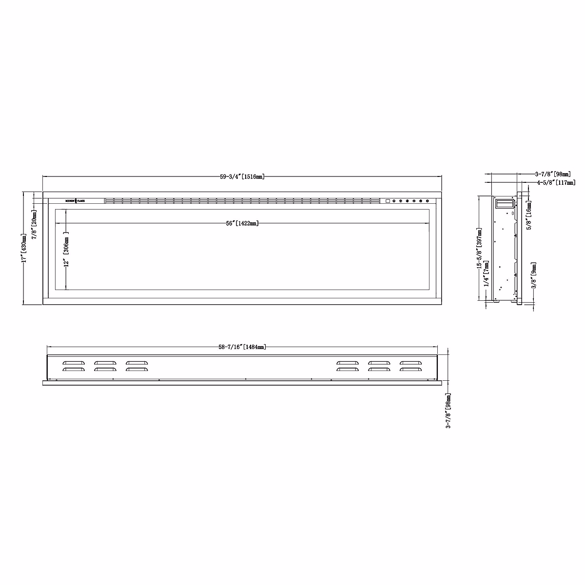 Modern Flames Spectrum Slimline Reliable Electric Fireplace | Customizable Hybrid-FX Flame LED Light Ambience | Remote Controlled | 60 Inch