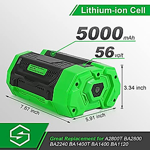 SUnMilY 5.0Ah Replacement for EGO 56V Battery, 56 Volt 5000mAh Compatible with EGO BA2800 BA4200T BA4200 BA1400 BA2800T BA5600T Lithium Ion Battery