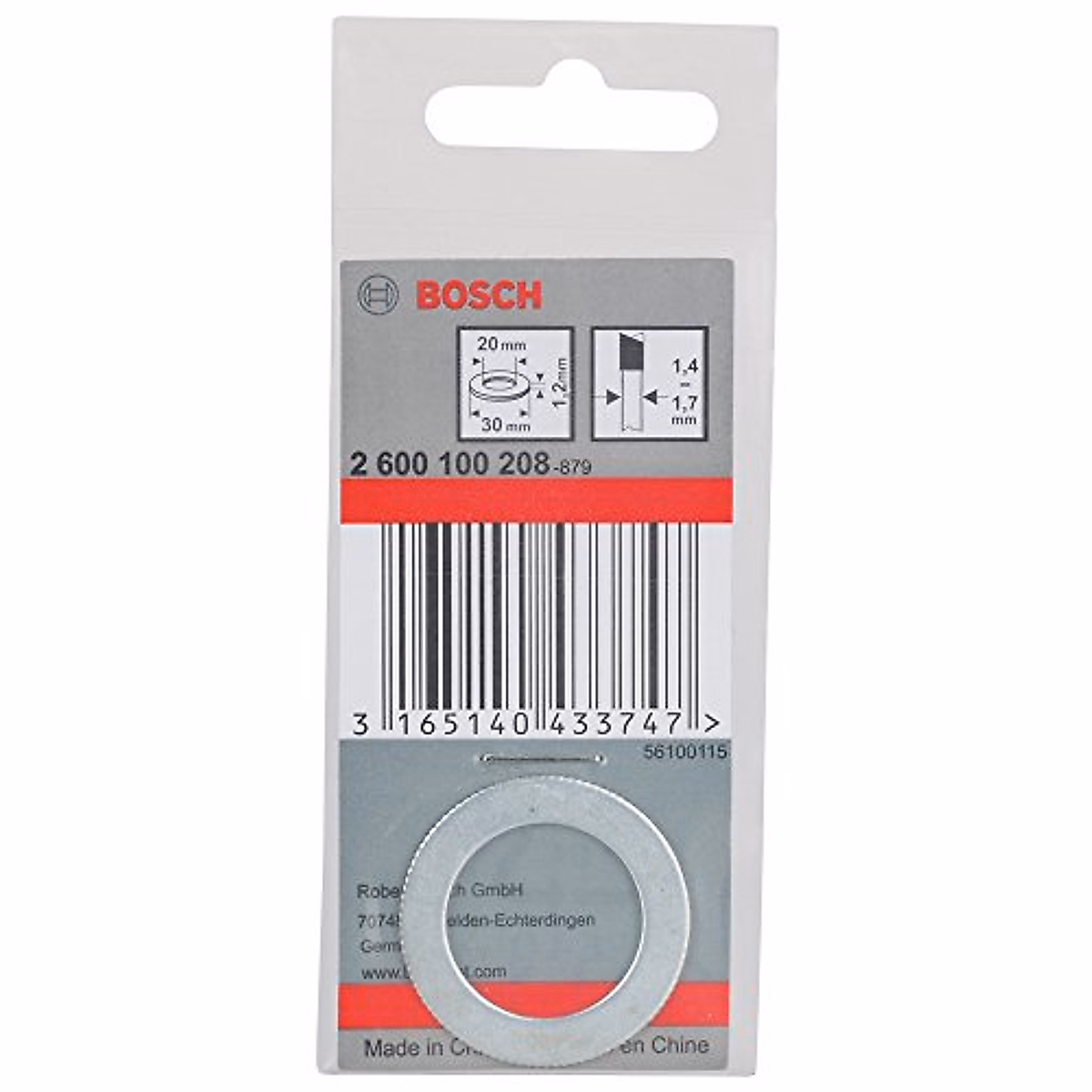Bosch Professional 2600100208 Reduction Ring for Circular Saw Blades 30 X 20 X 1,2 mm, Silver/White