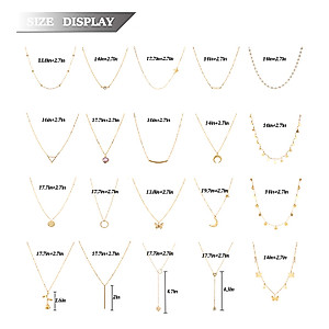 Honsny 20PCS 14K Gold Plated Choker Necklaces for Women, Dainty Gold Diamond Coin Pearl Pendant Simple Chain Necklace Set Cute Gold Layered Necklaces for Women Teen Jewelry Gifts