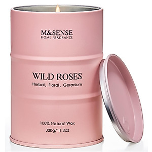 M&SENSE Wild Rose Natural Scented Candle, 70 Hours Long Lasting Soy Candles 11.3oz, Stress Relief Aromatherapy Candles for Women, Romantic Candle Gifts Valentines Day Gifts for Her