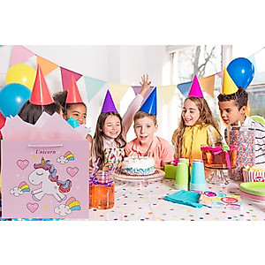 Lyforpyton Large Gift Bags with Tissue Paper 12"x4.7"x10.6" Pink Unicorn Gift Bags for Kids Birthday Party, Baby Shower