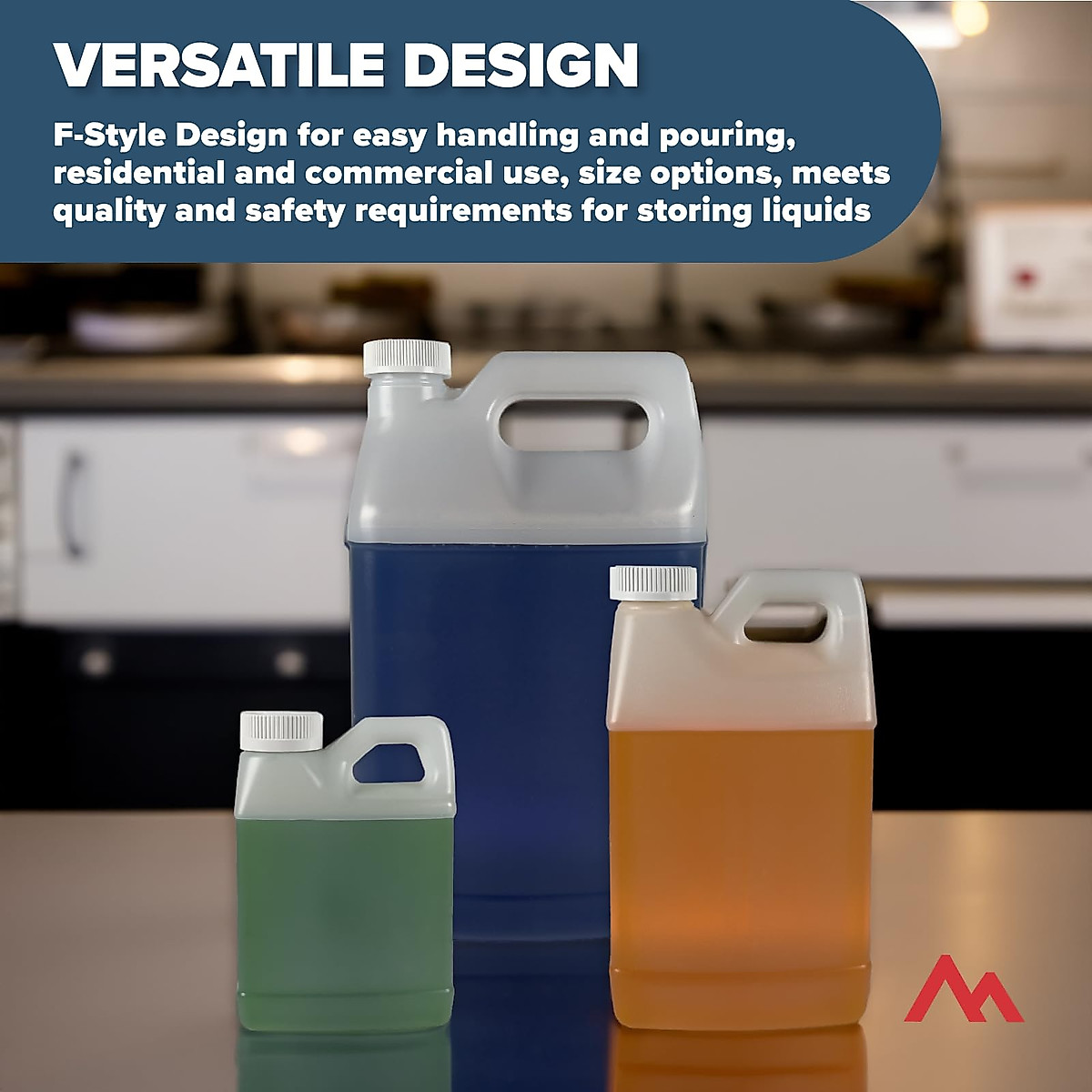 Pinnacle Mercantile Premium F-Style Bottles Set - Leak-Proof Design, Durable HDPE Plastic, Ideal for Chemicals, Oils, and Liquids 64oz pack of 3