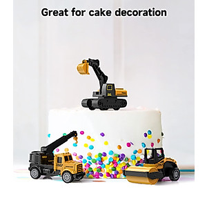 Geyiie Alloy Small Construction Cars Vehicles, Die Cast Mini Construction Truck Toys, Heavy Duty Bulldozers Excavator Cement Dump Toys Outdoor Easter Gifts for Kids Toddler