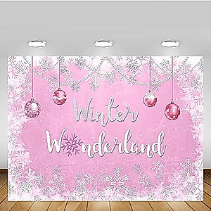 MEHOFOND 7x5ft Winter Wonderland Backdrop Baby Shower Party Supplies Decorations Snowflake Photography Background Sliver Glitter Pearl Banner Decoration Photo Booth Props