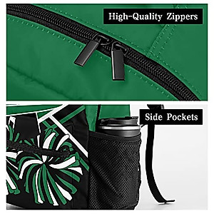 SunFancyCustom Cheer Cheerleader Black Green White Personalized Backpack with Name Waterproof Bag for Birthday Holiday Gift for Travel Office Work