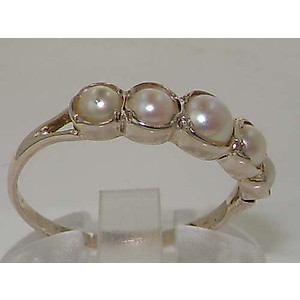 LetsBuyGold 925 Sterling Silver Cultured Pearl Womens Band Ring - Sizes 4 to 12 Available