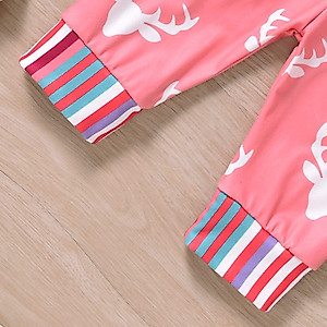 Aalizzwell Newborn Girls Long Sleeve Deer Romper Tops Pink Pants Hat Set (White, 0-3Months)