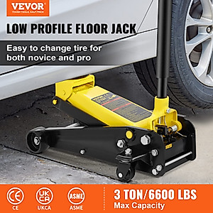 VEVOR 3 Ton Low Profile Floor Jack for All Terrain Vehicles, Heavy-Duty Steel Racing Jack with Quick Lift Pump, 5.12"-20" Lifting Range, 3.0 tons