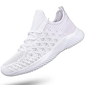 Feethit Womens Slip On Walking Shoes Non Slip Running Shoes Breathable Workout Shoes Lightweight Gym Sneakers White Size 10