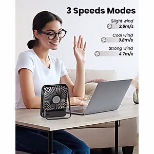 Koonie Desk Fan, Ultra Quiet 2.5-11h Battery Operated Small USB Fan with Strong Wind, 180° Tilt Folding and 3 Speeds Adjustable, Battery Powered Mini Personal Fan for Office Bedroom Desktop