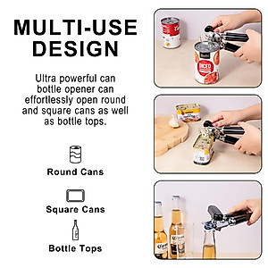 Urbanstrive XL Large Heavy Duty Can Opener Manual Smooth Edge, Hand Held Can Openers for Seniors, Stainless Steel, Comfortable Handle, Built-in Bottle Opener, 8.66 inch Black