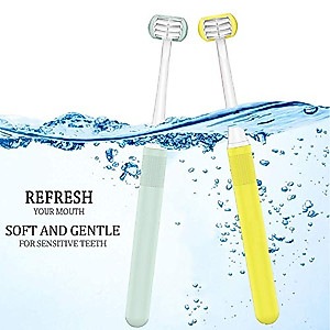 FOREVIVE 2 Pieces 3 Sided Autism Toothbrush Three Bristles for Special Needs Kids Soft Bristles Soft and Gentle Clean Each Tooth to Completely Cover The Toothbrush