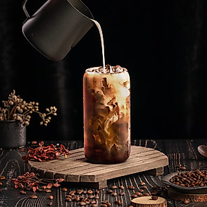 Combler Beer Can Glass Set of 4, 16 oz Can Shaped Glass Cups, Iced Coffee Cup, Iced Coffee Glasses, Drinking Glasses, Beer Glasses, Glass Tumbler for Smoothie, Whiskey, Cocktail, Soda, Boba Tea, Gift