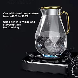 Jitejoe Glass Pitcher 61oz Large Carafe with Lid Easy Clean Heat Resistant Borosilicate Boiling Glassware Water Jug for Juice,Milk,Coffee,Ice Iced Tea,Lemonade,Cold or Hot Beverages (61oz Carafe)