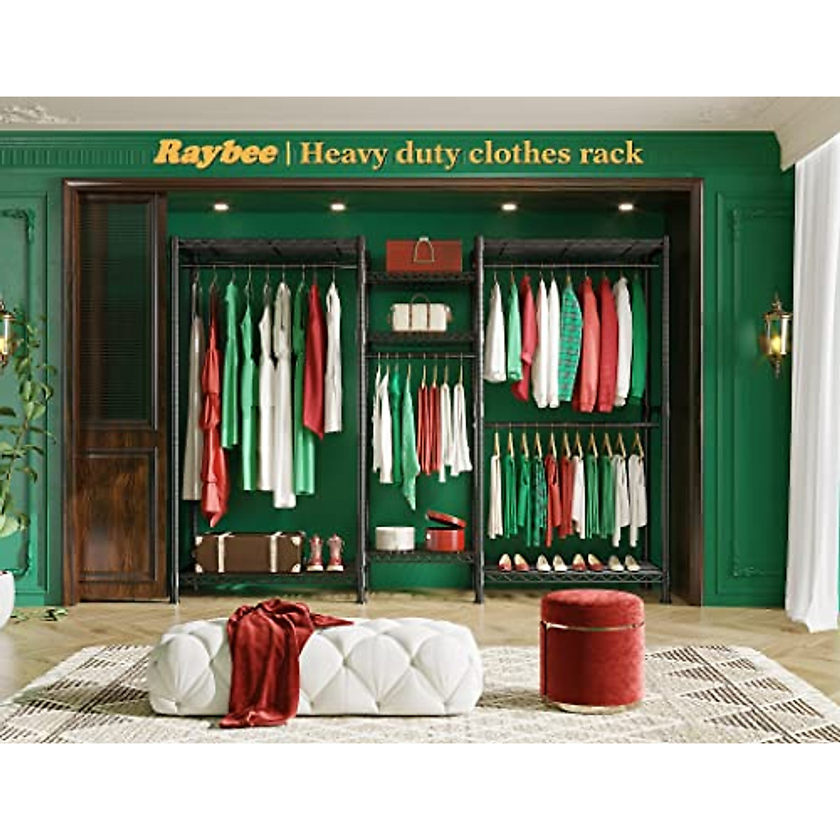 Raybee Clothes Rack Heavy Duty Clothing Racks for Hanging Clothes 725LBS Capacity Metal Clothing Rack Heavy Duty Wire Garment Rack Freestanding Portable Clothes Rack Sturdy 77" H x 70.5" W x 13.8" D