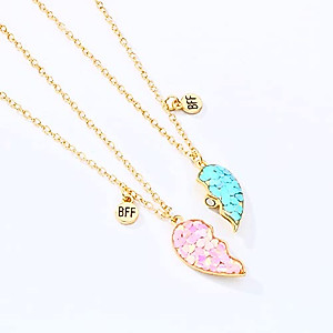 Lezmoii Friendship Necklace Best Friend Necklace Matching Magnetic Heart Pendant BFF Necklace for 2 Girls Friendship Gifts (Pink Blue Gold)