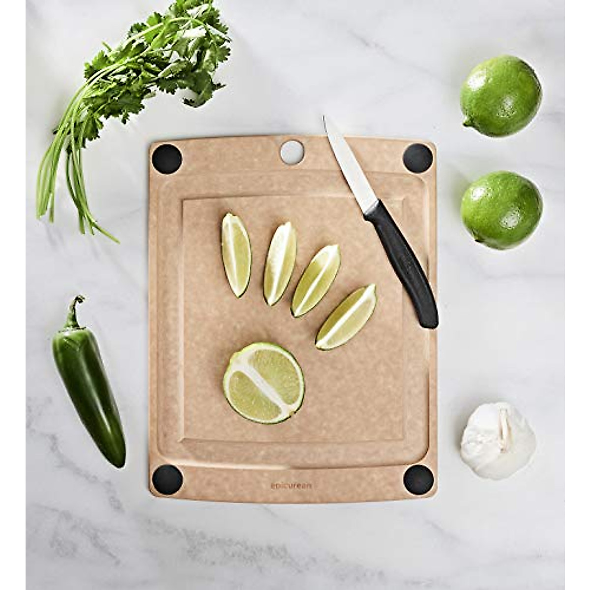 Epicurean All-In-One Cutting Board with Non-Slip Feet and Juice Groove, 11.5" × 9", Natural/Black