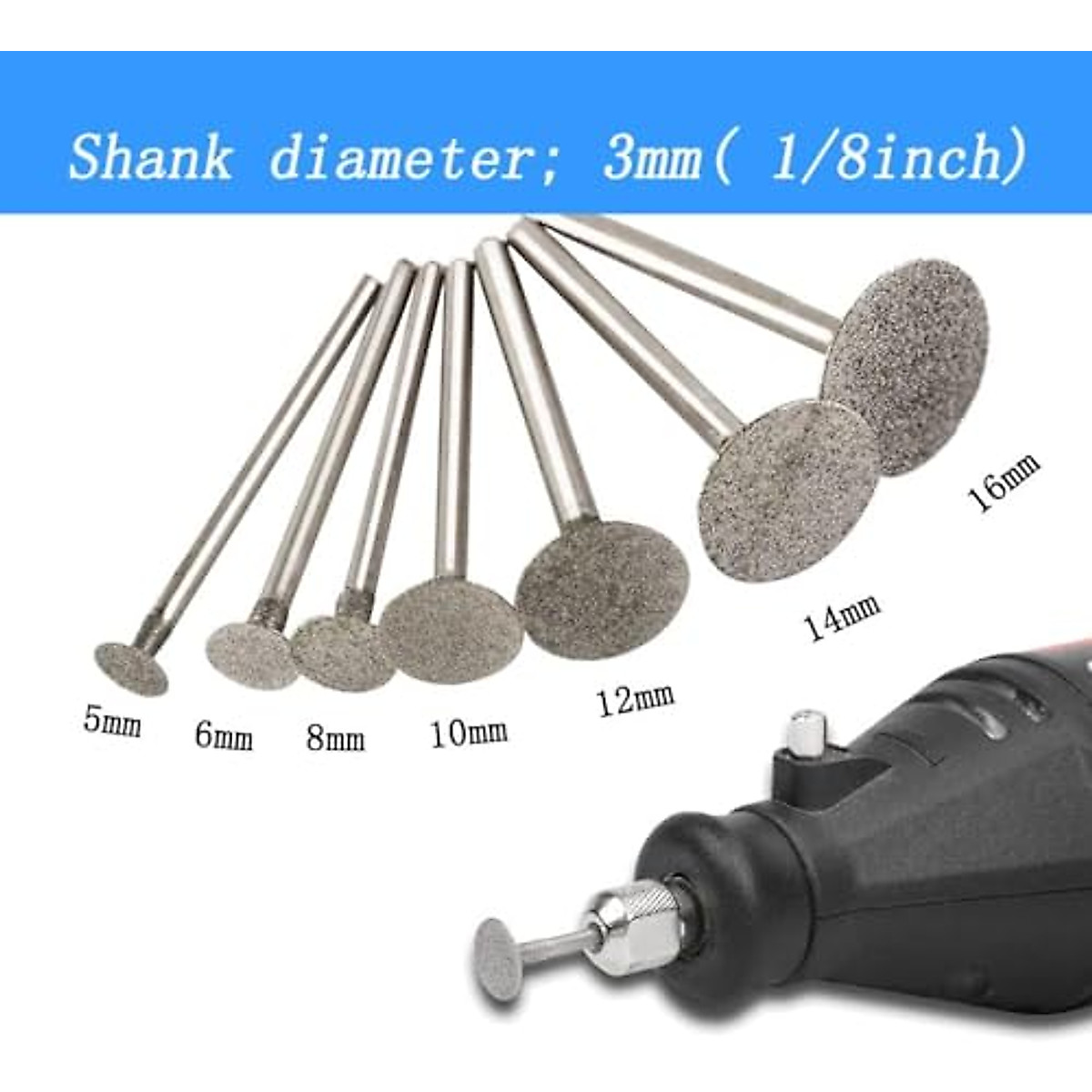 Luo ke 7 Pcs Diamond Cutting Burr, 1/8'' Shank Diamond Burs Stone Carving Sets For Dremel Rotary Tools