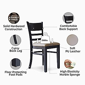 Livinia Cabin Dining Chair Set of 2, Solid Malaysian Oak PU Leather Upholstered Cushion Seat Wooden Ladder Back Side Chairs (Black) Assembly Required
