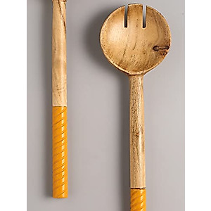 YoTreasure Tiramisu Resin & Wood Orange Salad Server Set | Wooden Utensils for Serving Salad, Spoon and Fork Set