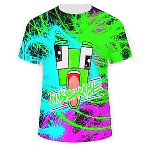 Uvkyy Boys' Short Sleeve Crewneck Tshirt Gaming t Shirts 3D Printed Graphic Tops for Teens Boys Girls Tee Small 8-10 Years Cyan-Blue