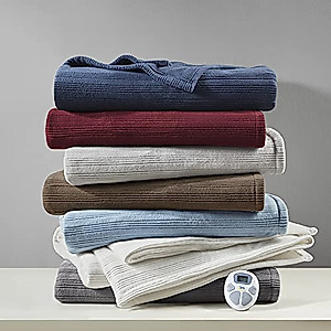 Serta Travis Fleece Ultra Soft Tri-Rib Textured Electric Blanket, Cozy and Snuggly Cover Fast Heating for Cold Weather, Auto Shut Off, Multi Heat Setting Controller, Queen, Berry Red