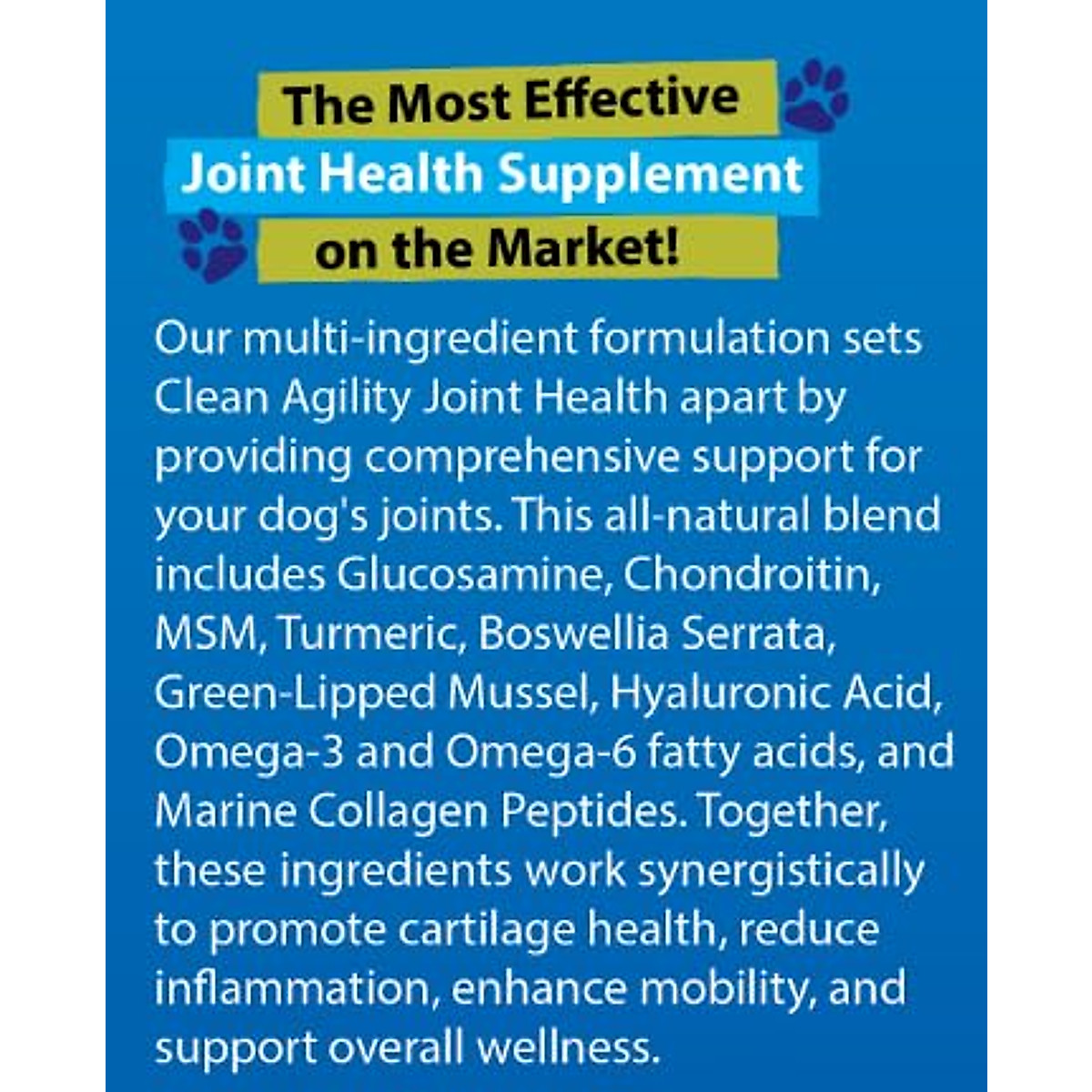 Clean Agility Joint Health for Dogs - The Most Effective Hip and Joint Supplement Available - Formulated with Veterinarians, Glucosamine, Chondrointin, MSM, Turmeric (Soft Chew)