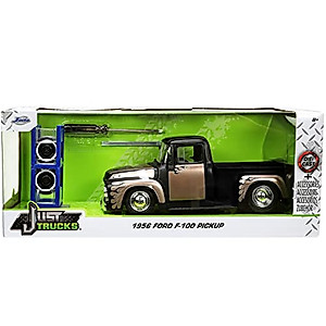 Jada Toys Just Trucks 1:24 1956 Ford F-100 Die-cast Car Black/Brown with Tire Rack, Toys for Kids and Adults