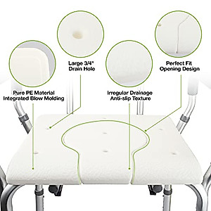 3 in 1 Commode Shower Chair for Inside Shower 400lbs, Raised Bedside Shower Seat with Arms & Back, Adjustable Toilet Seat Risers, Bathtub Stool for Seniors, Elderly, Disabled, Handicap, Injured