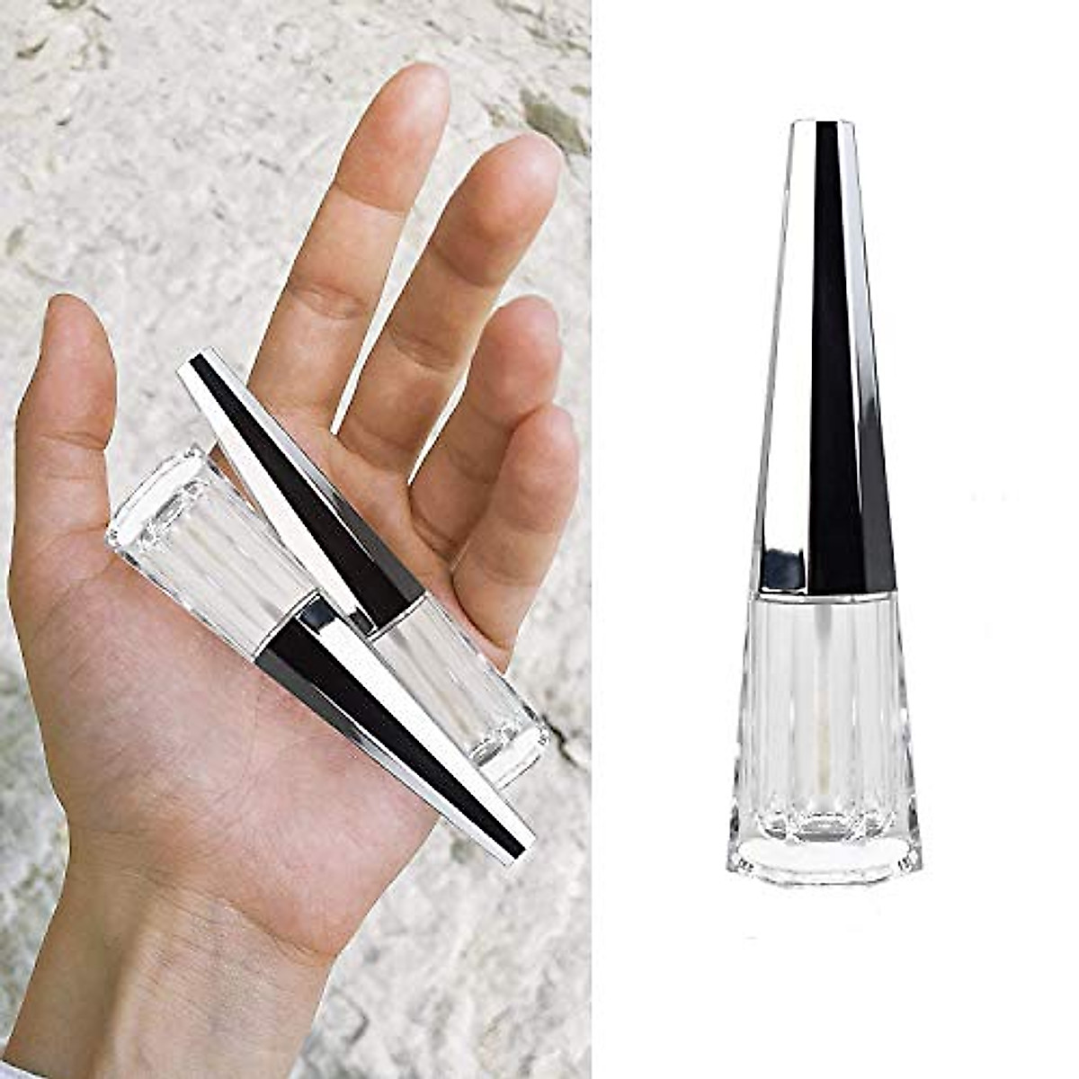 Healthcom 6 Pcs 7ML Clear Lip Gloss Tubes with Heart Brush Diamond Empty Lip Balm Container Lipstick Tube with Silver Lid DIY Refillable Bottles Makeup Sample Bottle Cosmetic Travel Gloss Containers