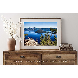 Pacific Northwest Photography Print (Not Framed) Picture of Crater Lake on Summer Day in Oregon Cascade Mountains Wall Art Nature Decor (5" x 7")