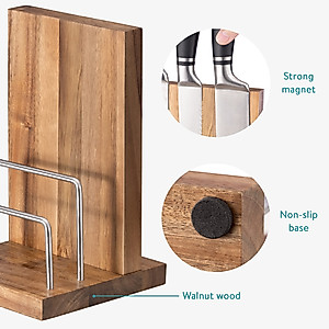 Navaris Knife Block and Cutting Board Holder - Magnetic Knife Block without Knives - Acacia Wood Stand for Kitchen Counter - Space Saving Storage