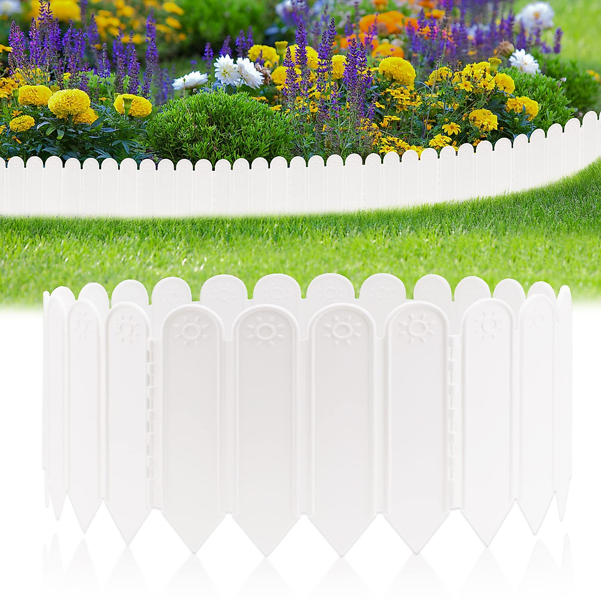 EEOCWF 10PCS White Garden Edging Borders, 8.66"X8.66" Plastic Garden Landscape Edging, 7.2ft Interlocking Decorative Garden Fences Edging, Lawn Edge Flower Bed Border for DIY Patio Walkways Yard