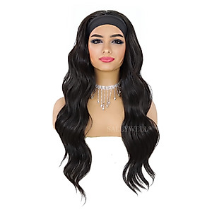 SALLYWELL Long Wavy Headband Wig for Black Women Synthetic Headband Wigs 180% Density Body Wave Headband Wig Full Ends Glueless Headband Wigs Heat Resistant 24 inch
