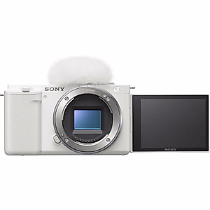 Sony ZV-E10 Mirrorless Camera (Body Only, White) (ILCZV-E10/W) + 64GB Card + Corel Photo Software + Bag + NPF-W50 Battery + External Charger + Card Reader + HDMI Cable + Flex Tripod + More (Renewed)
